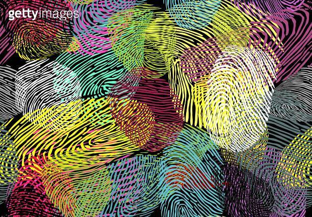 abstract fingerprint background. multicolored finger skin marks on a ...