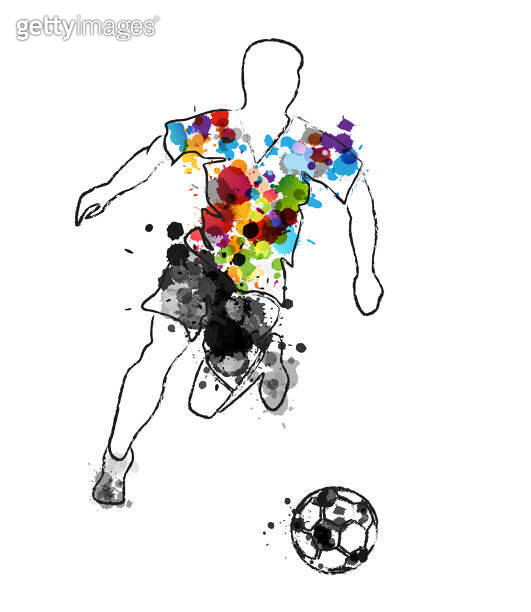 Soccer player in action, kicking ball for winning goal. Abstract vector ...