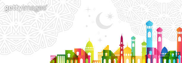 Muslim cityscape. Colorful horizontal border from traditional islamic ...