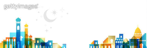 Muslim cityscape. Horizontal border from traditional islamic ...