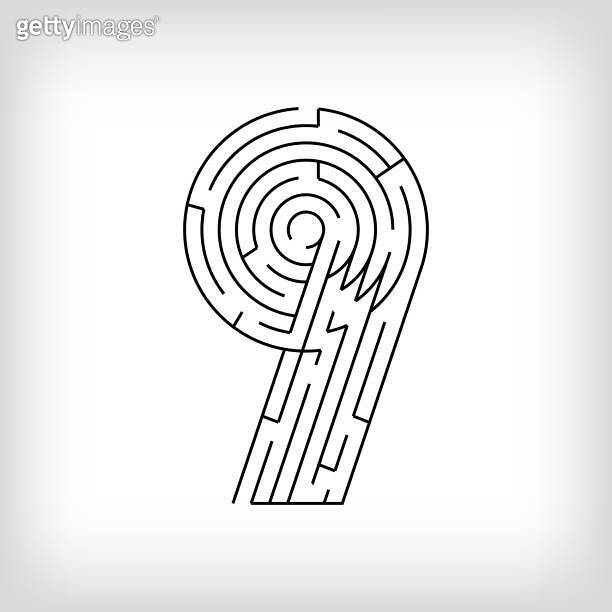 Unique linear number 9 maze puzzle. 이미지 (2112205432) - 게티이미지뱅크