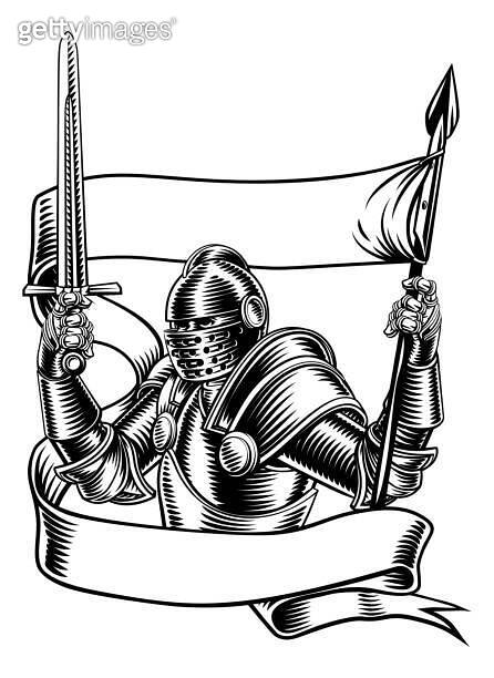 Knight With Banner Battle Flag Standard Ribbon 이미지 (2160272485) - 게티이미지뱅크