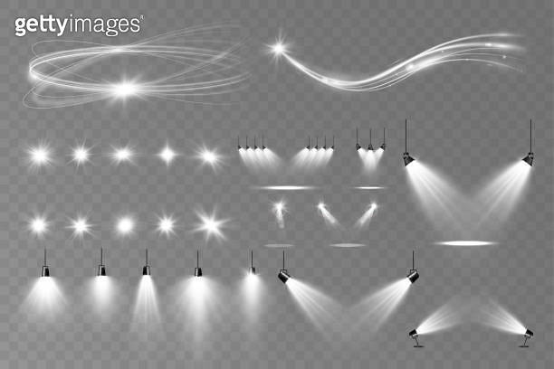 Light white wave and spotlight,meteor shine effect,vector glow line ...