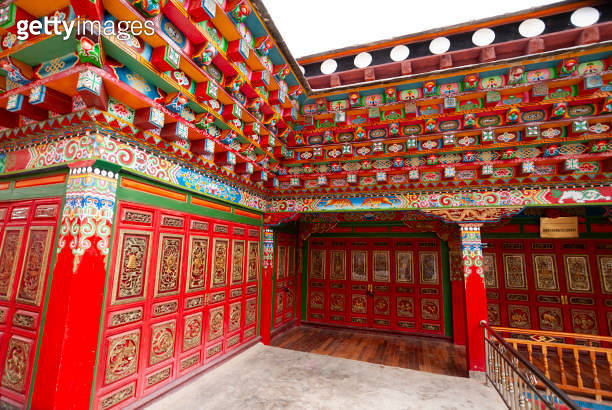 Exterior of the Song Zan Lin Si temple, oustide Shangri-la, Yunnan ...