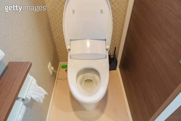 Auto Toilet bowl and toilet paper in domestic apartment. Comfortable ...