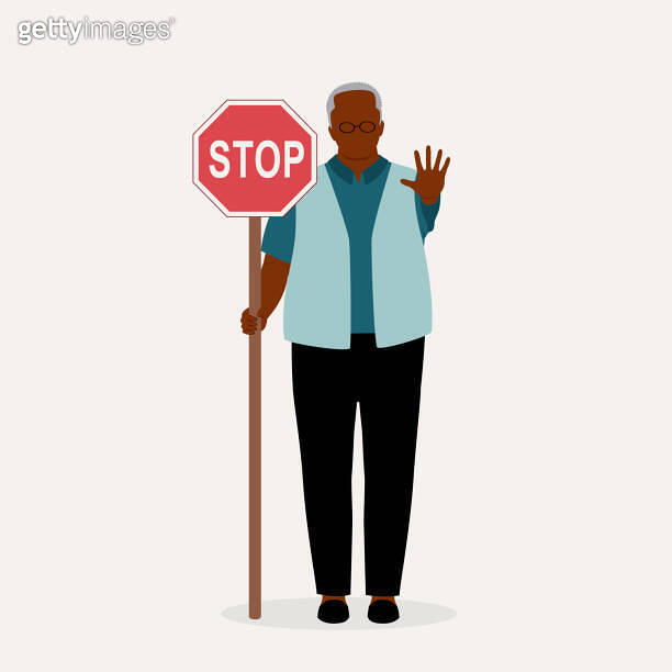 Black Elderly Man Holding A Stop Sign With One Hand Showing Stop ...