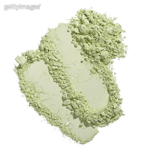 Texture swatches of cosmetic green clay kaolin, shadows powder. Natural ...