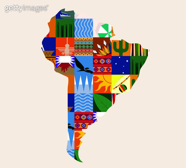 South american map, pattern design icons and simbols - mosaic with ...