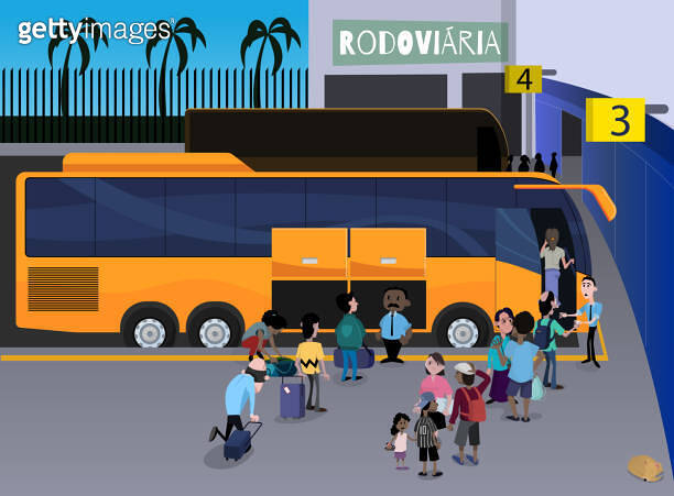 Bus station - typical bus station platform. Staff checking in the ...