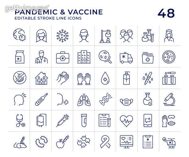 Pandemic and Vaccine Line Icons 이미지 (2155575317) - 게티이미지뱅크