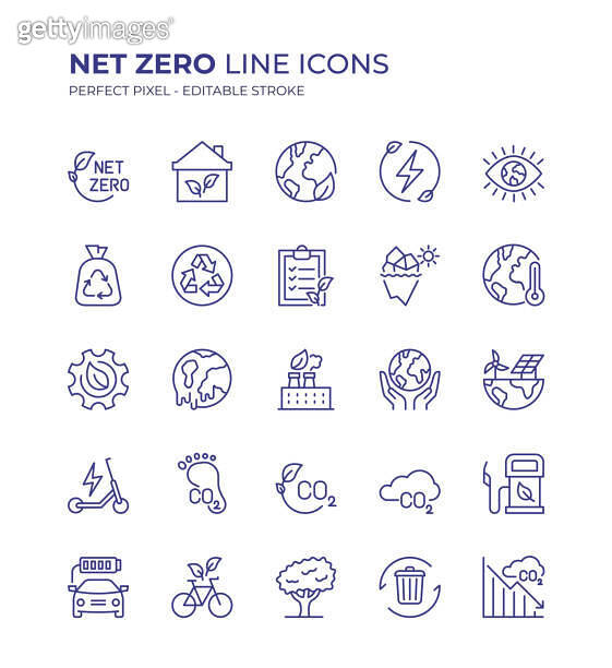 Net Zero Editable Line Icon Set contains such icons as Climate Action ...