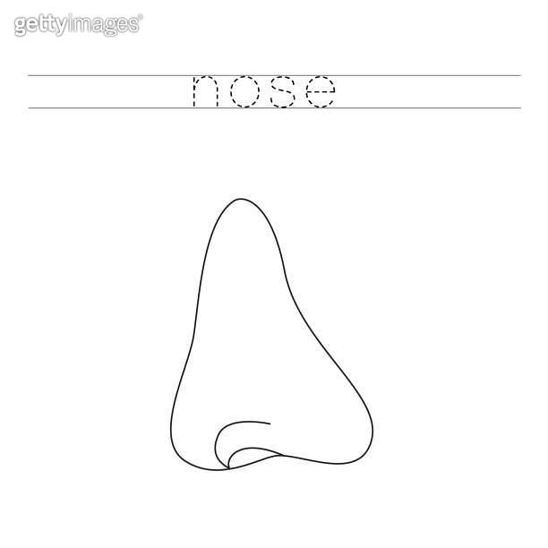 Trace the letters and color cartoon human nose. Handwriting practice ...