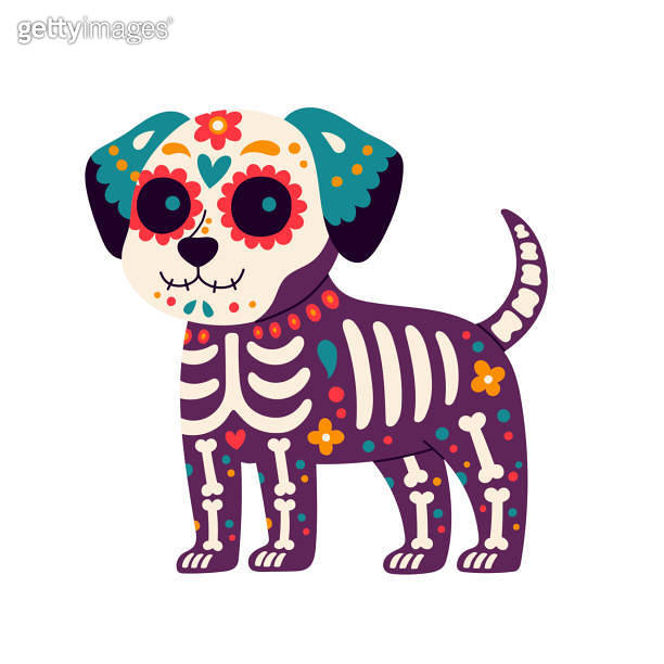 Day of the Dead, Dia de los muertos, dog skull and skeleton decorated ...