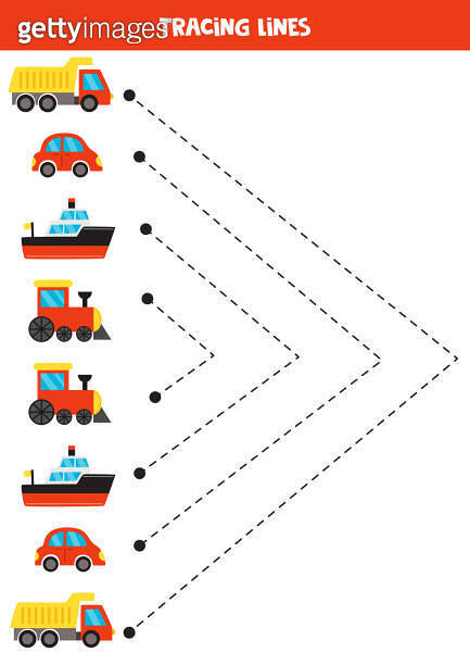 Tracing lines with cute cartoon toys. Writing practice. 이미지 (2158416146 ...
