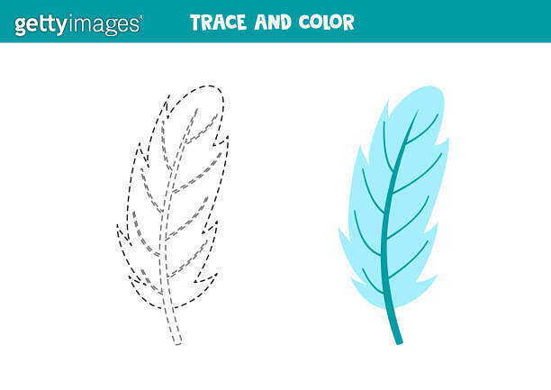 Trace and color cartoon blue feather. Printable worksheet for children ...