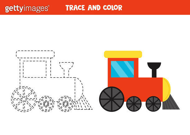 Trace and color cartoon toy train. Printable worksheet for children ...