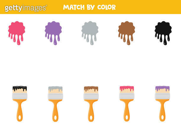 Match paint splashes and paint brushes by colors. Educational logical ...