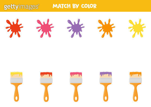 Match paint splashes and paint brushes by colors. Educational logical ...
