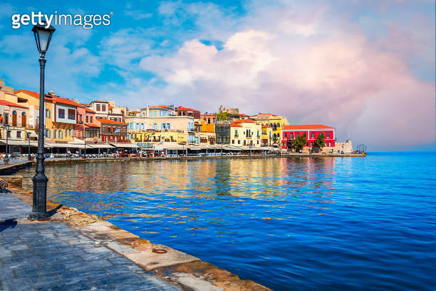 Chania, Greece: Old Venetian harbour of Chania on Crete, Greece early ...