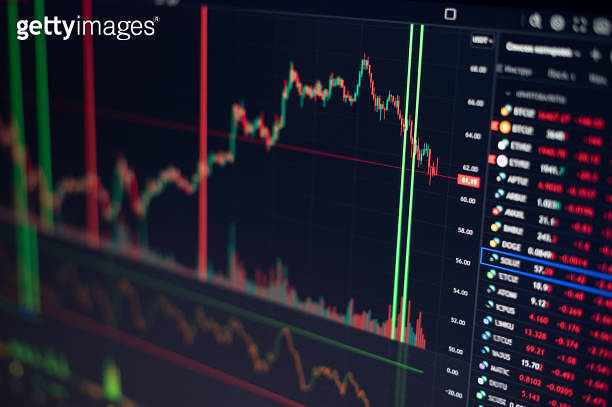 Close-up photo. Trading market concept with financial graphs, glowing ...