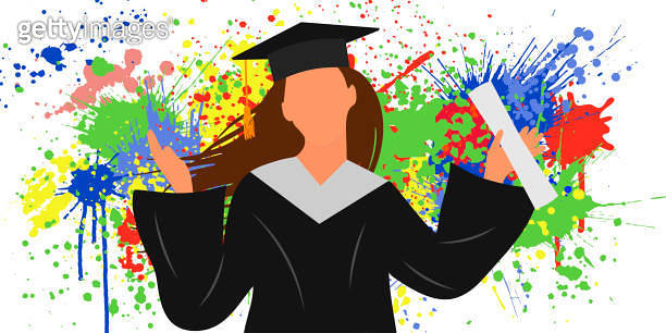 Happy graduated girl in mantle and graduation cap with diploma on ...