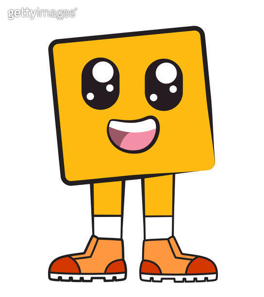 square geometry character smile with two legs foot rectangle shape 이미지 ...