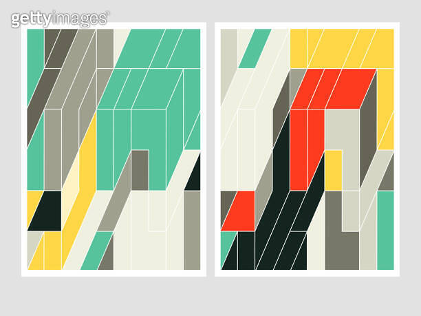 set of abstract colorful geometric structure fashion pattern poster ...