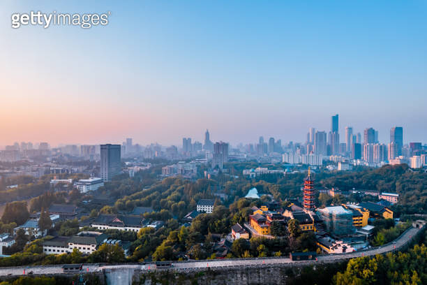 Aerial photography of morning scenery of Jiming Temple in Nanjing ...