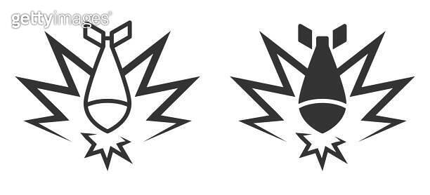 Vector illustration of a bomb exploding with a simple black and white ...