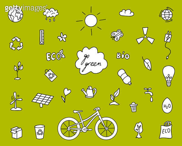 Ecology doodle set. Eco in hand drawn linear style.Earth Day concept ...