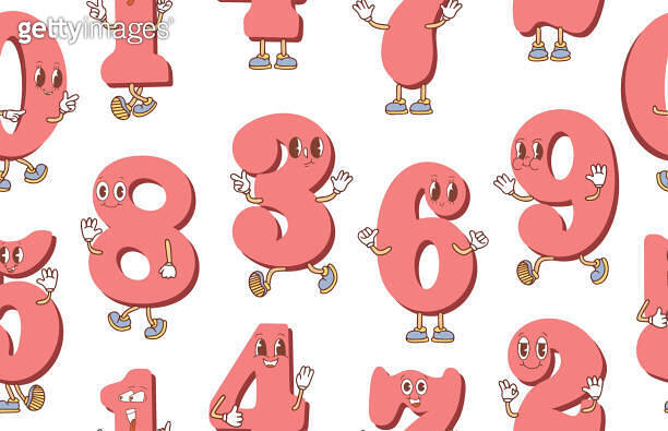 Seamless pattern of cute numbers with eyes, hands, feet. 이미지 ...