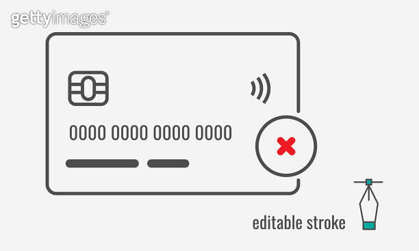 Credit Card not accepted line icon.CASH ONLY sign.no credit card ...