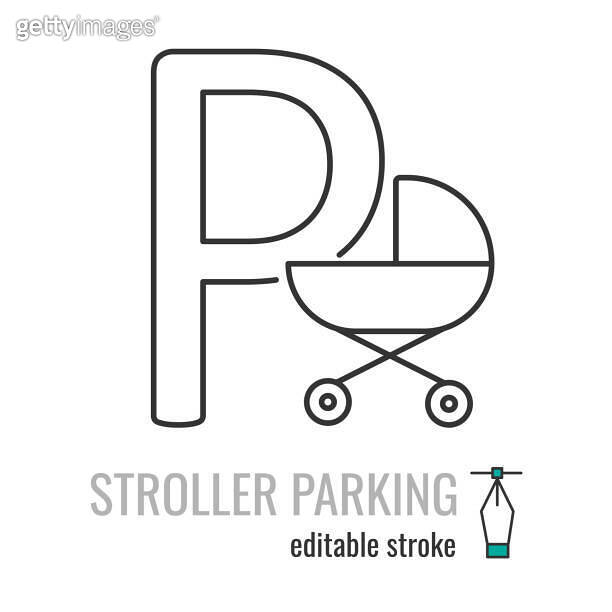 Parking for baby stroller line icon.Pram parking symbol. Place for ...