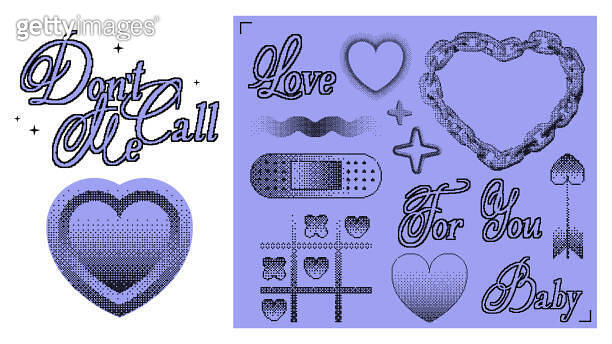 Retro futuristic love-themed stickers for Valentine's Day. Set of ...