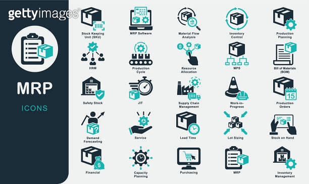 Materials Requirements Planning (MRP) solid icons collection.Material ...