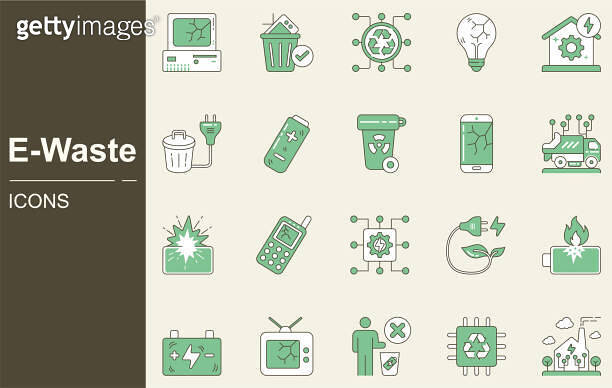 E-Waste icon set.Recycling, garbage, Contains such Icons as Electronic ...