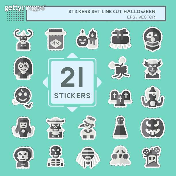 Sticker line cut Set Halloween. related to Festival symbol. simple ...