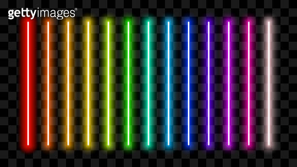 Laser and Luminous Neon Light Sticks. Set of Gradient Lights Beams in a ...