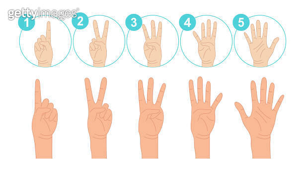 Human Hands Expressing Numbers 1, 2, 3, 4, and 5. Fingers Expressing Count from One to Five ...