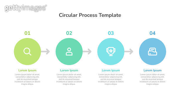 Circular process infographic template design with 4 steps and icons ...