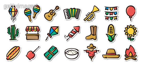 Illustrated sticker set of Festa Junina.Quick and simple to use ...