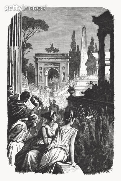 Triumphal procession in Ancient Rome, wood engraving, published in 1888 ...