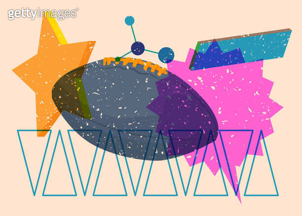 Risograph American Football Ball with speech bubble with geometric ...