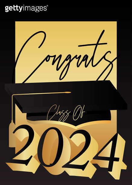 Black and gold class of 2024 Graduation design template. Vintage party ...