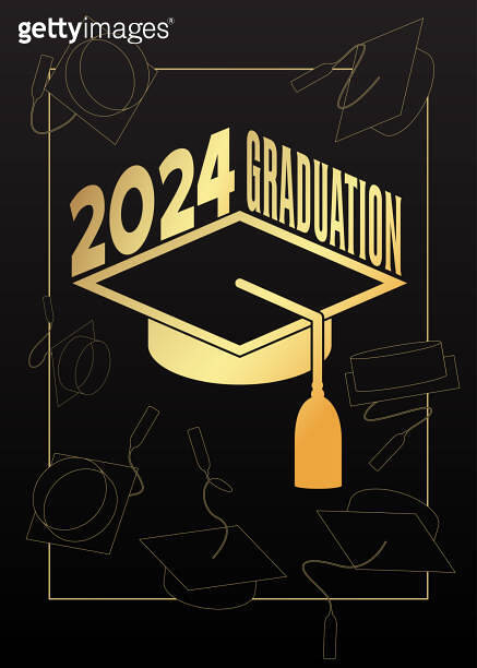 Black and gold class of 2024 Graduation design template. Vintage party ...