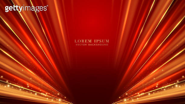 Abstract glowing light rays with golden line, shine dot effect and ...