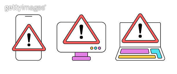 Illustration Of A Broken Laptop Error Warning Sign On The Screen