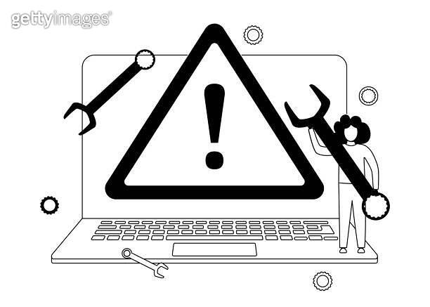 Broken Laptop With Error Error Warning Sign On The Screen Vector