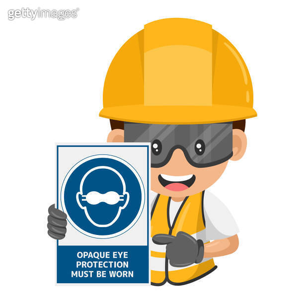Industrial construction worker with mandatory sign Opaque eye ...