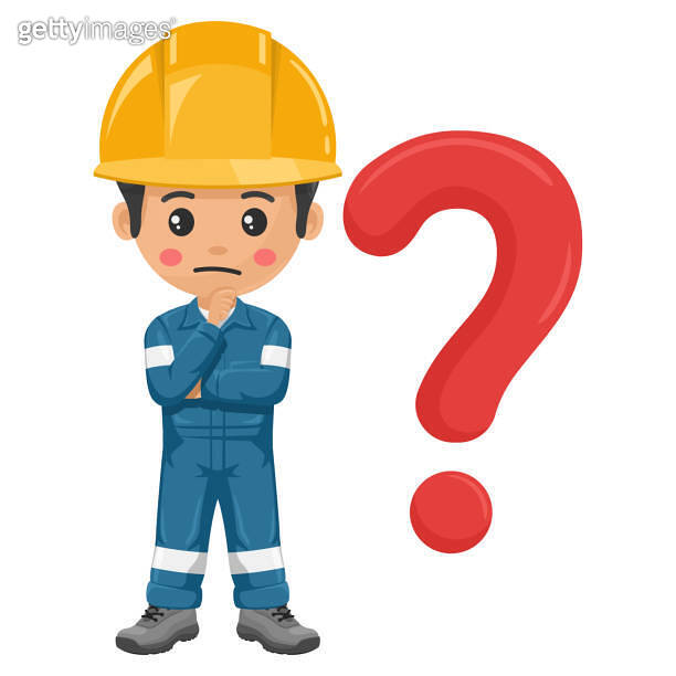 Industrial mechanic worker pensive and expressing doubt with giant ...